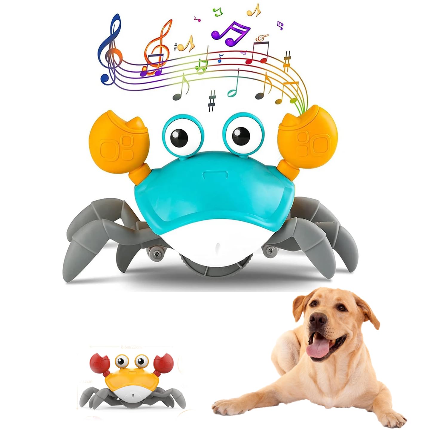 Fzonsh Crawling Crab Dog Toys,Escaping Toy with Obstacle Avoidance Sensor,Interactive Walking Crab Toys for Dogs with Music Sounds & Lights for Pets, Moving Toy Gift for Dogs (Blue)