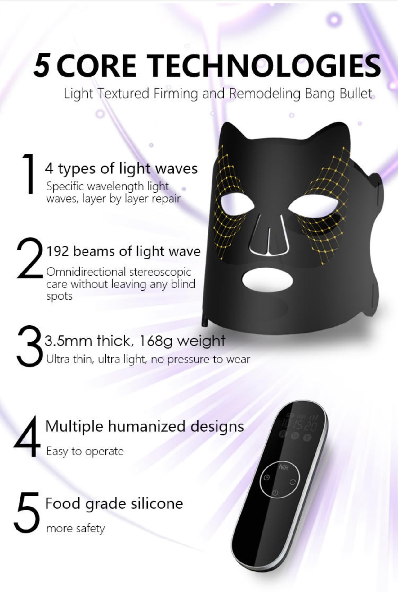ReNew You Essentials Red Light Therapy For Face, multiple colors LED Face Mask Light Therapy, Red Light Therapy Mask Skin Care At Home Use