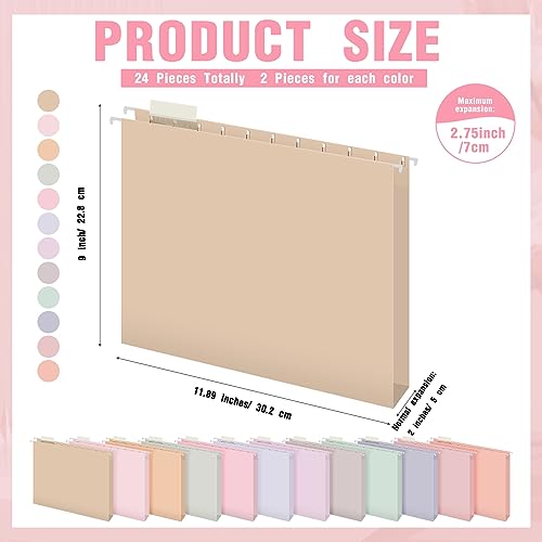 Yaomiao 24 Pack Hanging File Folders Letter Size Expanding File Folders with 1 Inch Expansion Hanging File Folders for Filing Needs(Bright Color)