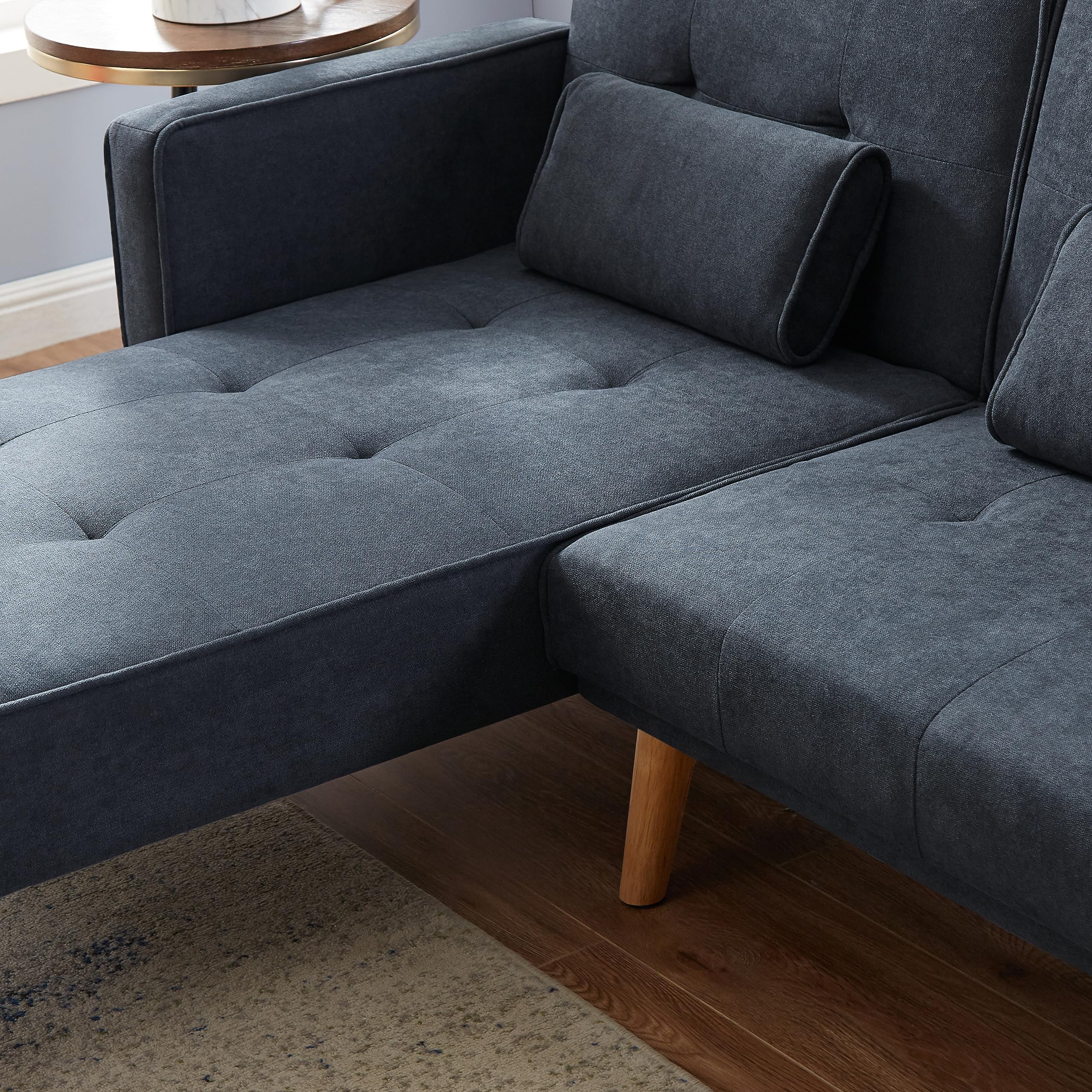 Eafurn L-Shaped Convertible Sectional Sofa with Chaise Lounge and Adjustable Spilt Backrest,3 Seater Soft Velvet Sleeper Couch Bed with Wooden Legs,Tufted Corner Sofa & Couch with Throw Pillows