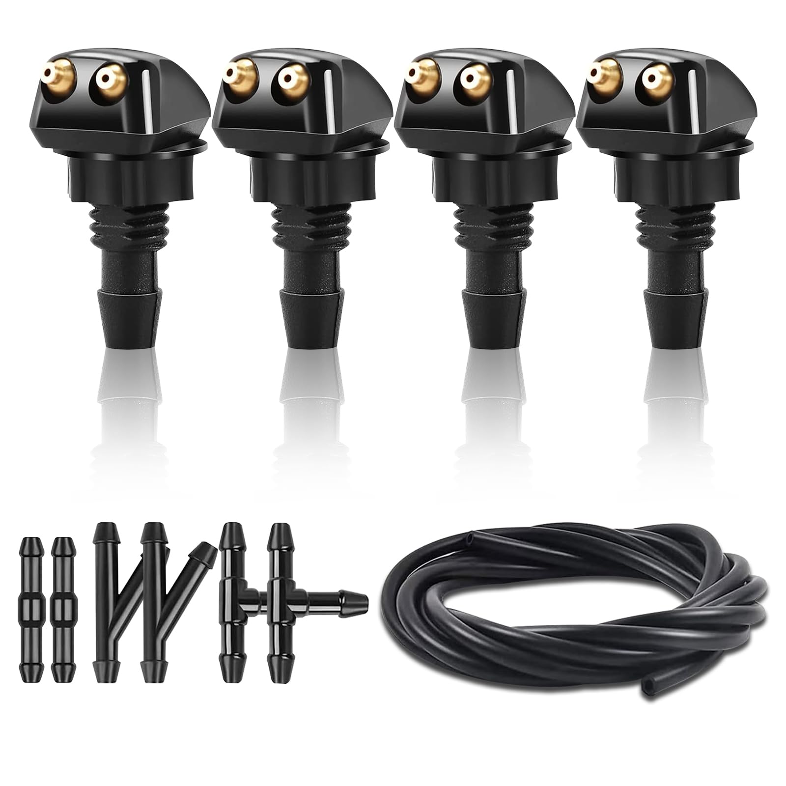 Sosolong 4pcs Front Windshield Washer Nozzles Including Adapters and Hoses, Front Windshield Washer Nozzle kit,Windshield Washer Nozzles Wiper Spray Fit for Most Cars