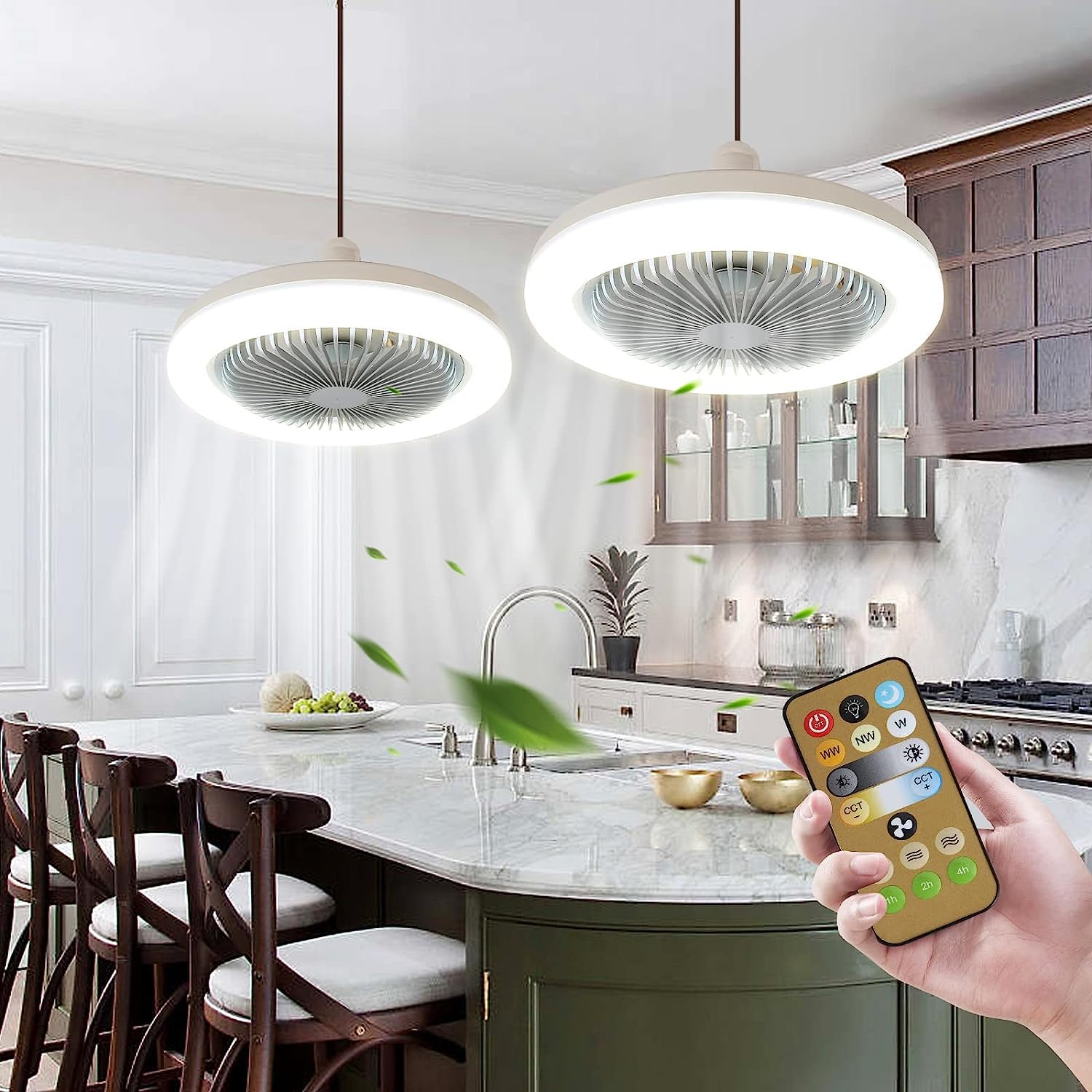 Enclosed Mini Ceiling Fan with Light, No Tools - Screw into any light socket 3 Speed Settings, 3 Brightness Settings up . Adjustable LED Mini Ceiling Fans for Bathroom/Bedroom/Living Room/Garage