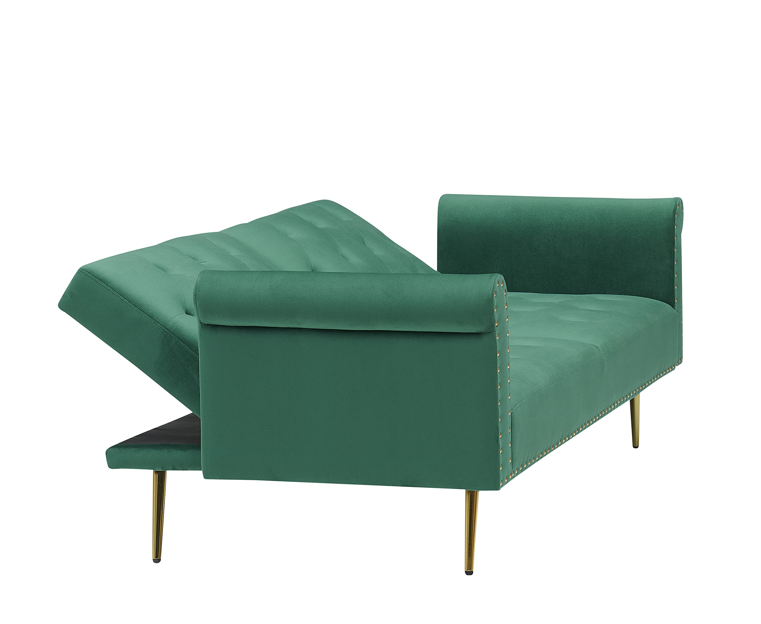 Eafurn Modern Velvet Upholstered Futon Bed Sectional Folding Recliner Sleeper Reversible Loveseat Convertible Daybed,3 Angles, Nailhead Tufted Sofa & Couches for Small Places, Green w/Naildhead Trim