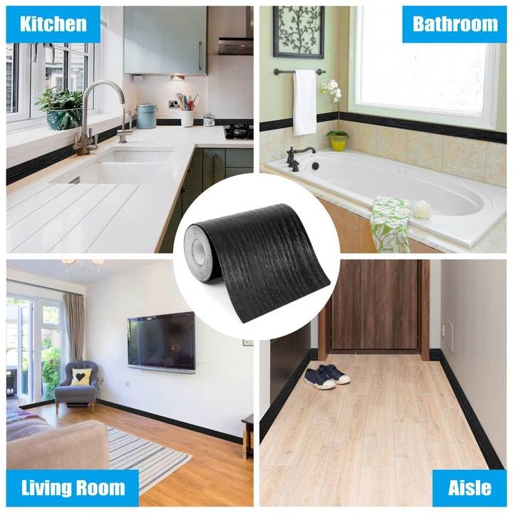 Nirvany 13 Yard Black Wood Grain Wallpaper Border Removable PVC Waterproof Peel and Stick Wallpaper,Bathroom Mirror Frame Border Sticker Wall Decor 3.93'' x 472''