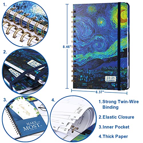 2023-2024 Planner – Jul.2023 - Jun.2024, Weekly & Monthly Academic Planner 2023-2024, with Tabs, 6.4" x 8.5", Hardcover, Strong Binding, Thick Paper, Back Pocket, Elastic Closure, Inner Pocket