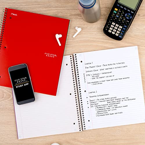 Five Star Spiral Notebooks, 3-Subject, College Ruled Paper, 11" x 8-1/2", 150 Sheets, Black, White, & Red (73393)