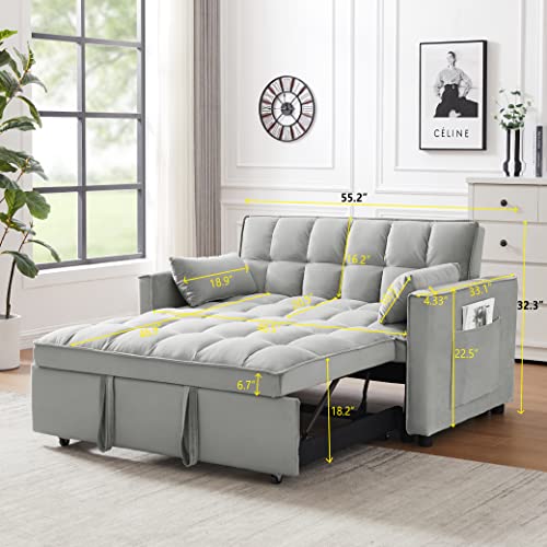 ERYE Twin Light Gray Velvet 2 Pillows Both Side Pockets, 55.2"