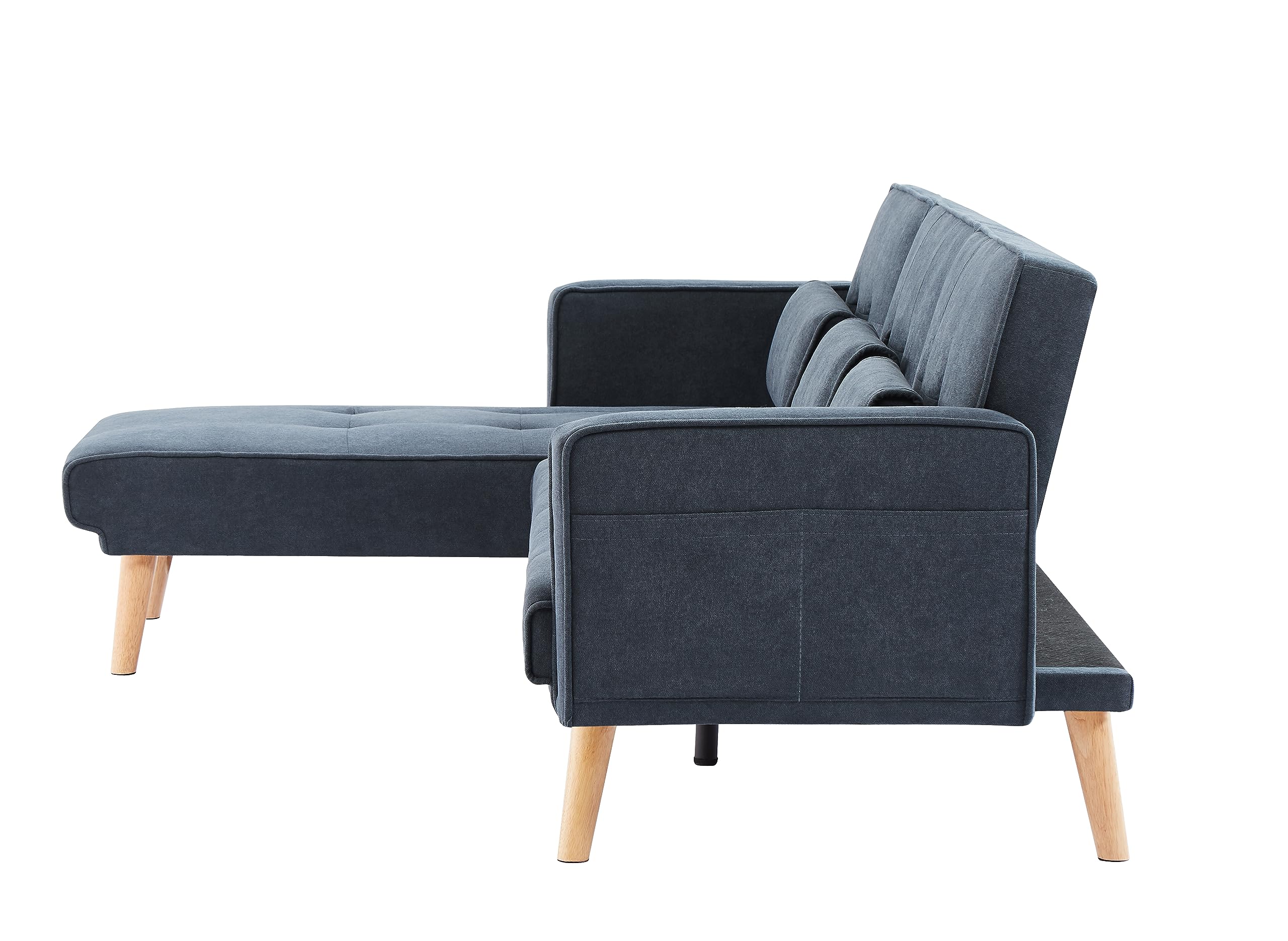 Eafurn L-Shaped Convertible Sectional Sofa with Chaise Lounge and Adjustable Spilt Backrest,3 Seater Soft Velvet Sleeper Couch Bed with Wooden Legs,Tufted Corner Sofa & Couch with Throw Pillows