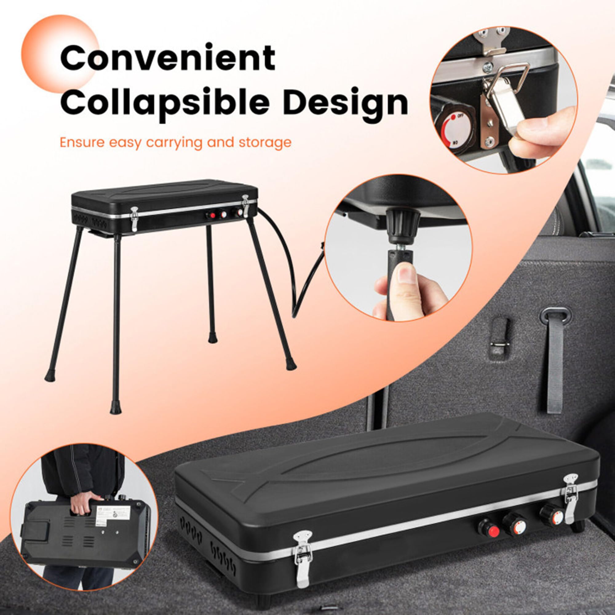 Gas Grill, 4 Burner Stove, 10,000 BTU Professional BBQ Grill, 2-in-1 Gas Camping Grill and Stove with Detachable Legs