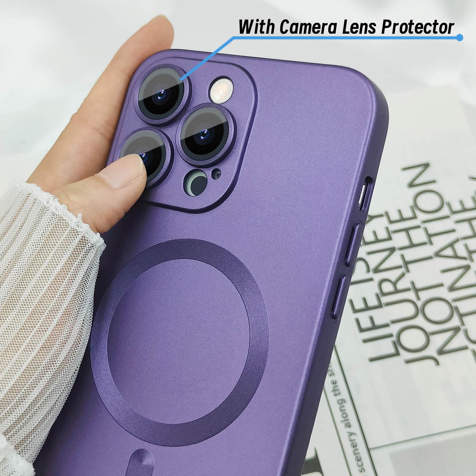ankofave Magnetic case for iPhone 13 Pro Max Phone Case for Women, Matte Luxury Soft Metallic Luster Design with Camera Lens Protector, Compatible with Magsafe Case for iPhone 13 Pro Max 6.7"-Blue