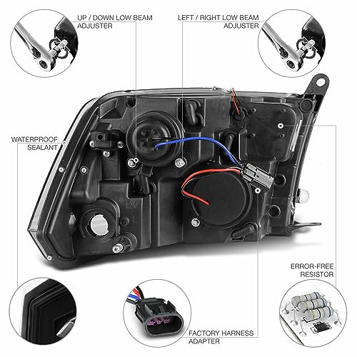 HH Building 2pcs Headlight U-Bar Front Left Right Driver Passenger Side Clear Lens Black Housing LED Tube -Shape Drl Projector Lamp 444-DR09V2-LBDRL-BK CH2503217 55277409AD