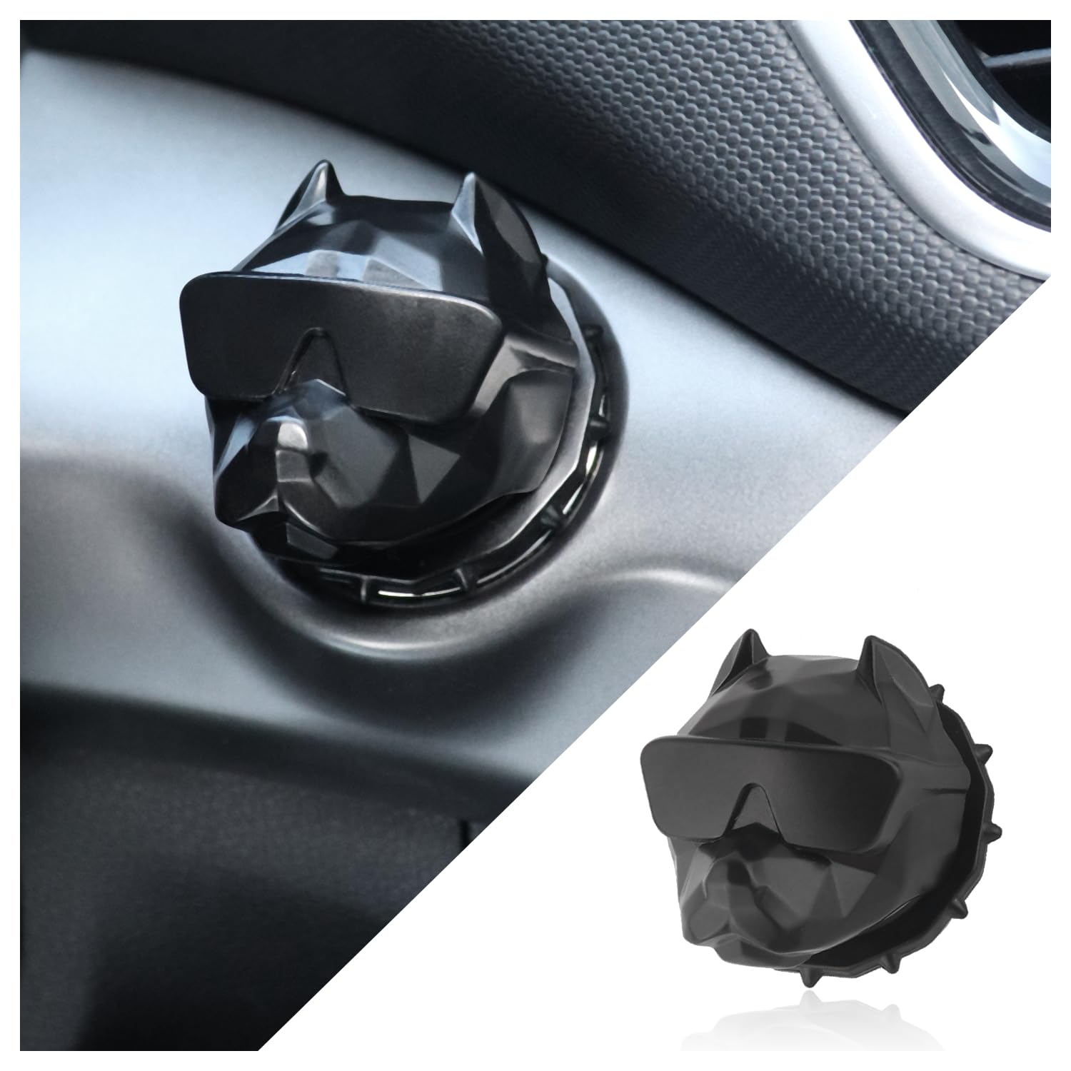 NHHC Car Push Start Button Cover,Heavy Duty Car Ignition Button Cover with Cool Dog Design for Car Decorations,Universal Car Interior Accessories Engine Start Stop Button Cover (Black)