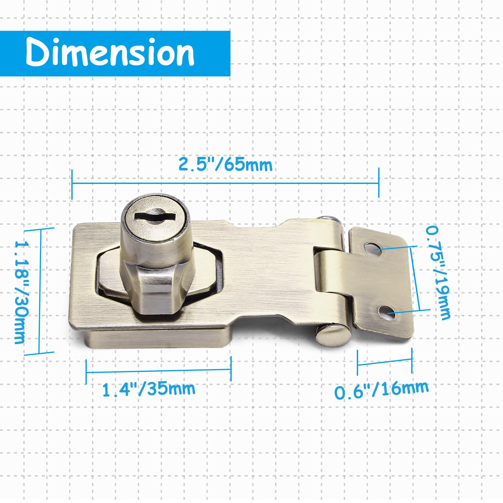 Suiwotin 2pcs 2.5 Inch Keyed Hasp Lock Twist Knob, Key Locking Hasp Cabinet Latch Hasp Latches with Keys for Small Door, Cabinet Door, Closet Door (Bronze)