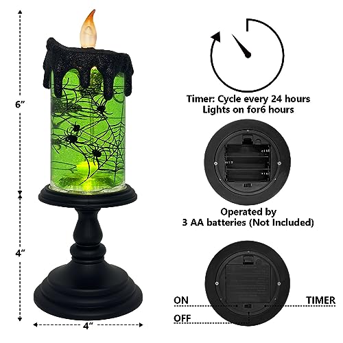 POPONINE Halloween Snow Globe Candle Lights, Battery Powered LED Flameless Candle Lights, Motor Driven Spider Spinning on Water, Halloween Indoor and Holiday Party Table Top Decorations -Spider