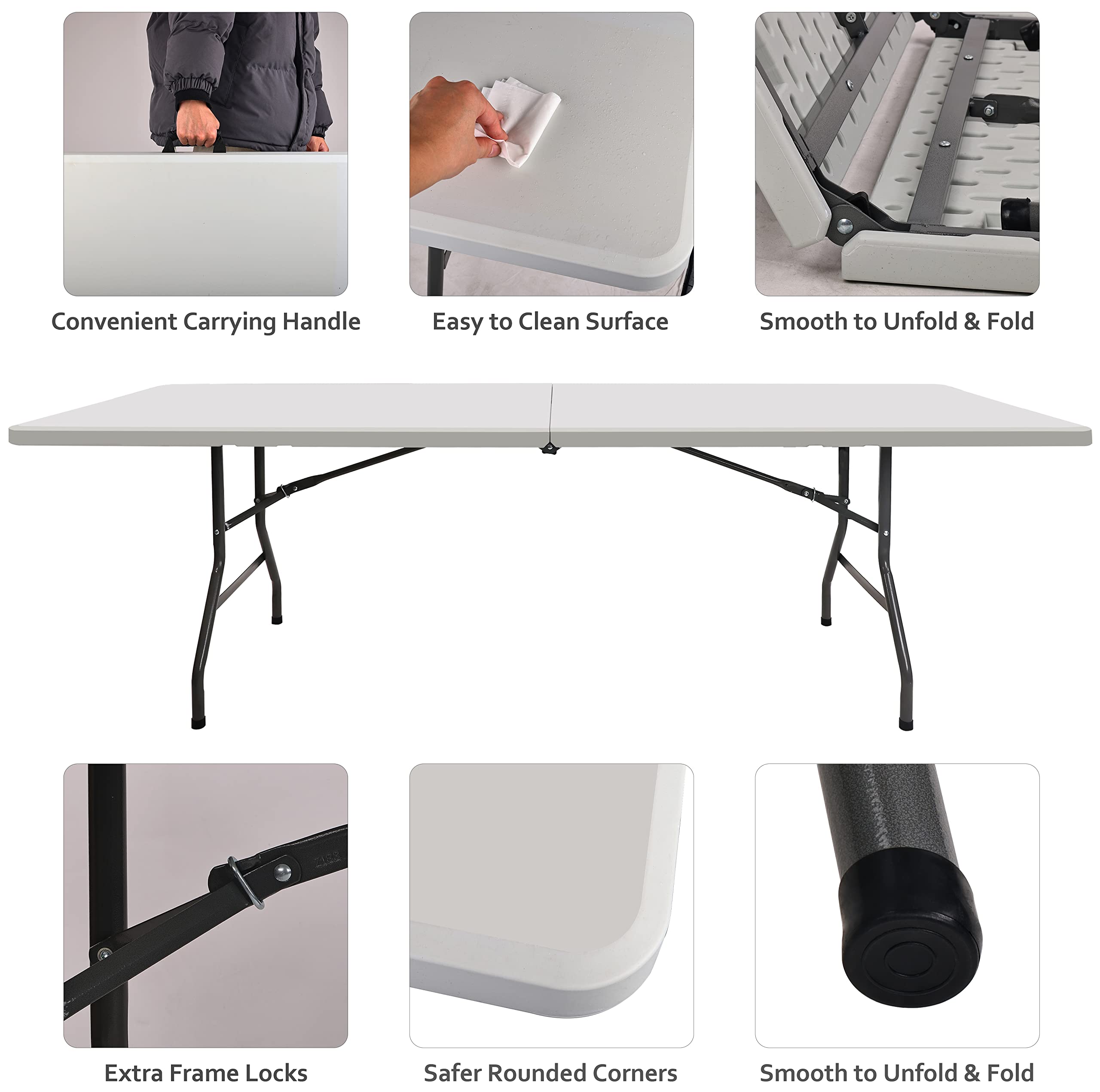 Elevon Indoor Outdoor Heavy Duty Portable with Handle Lock for Picnic Party Camping, 8 feet, White