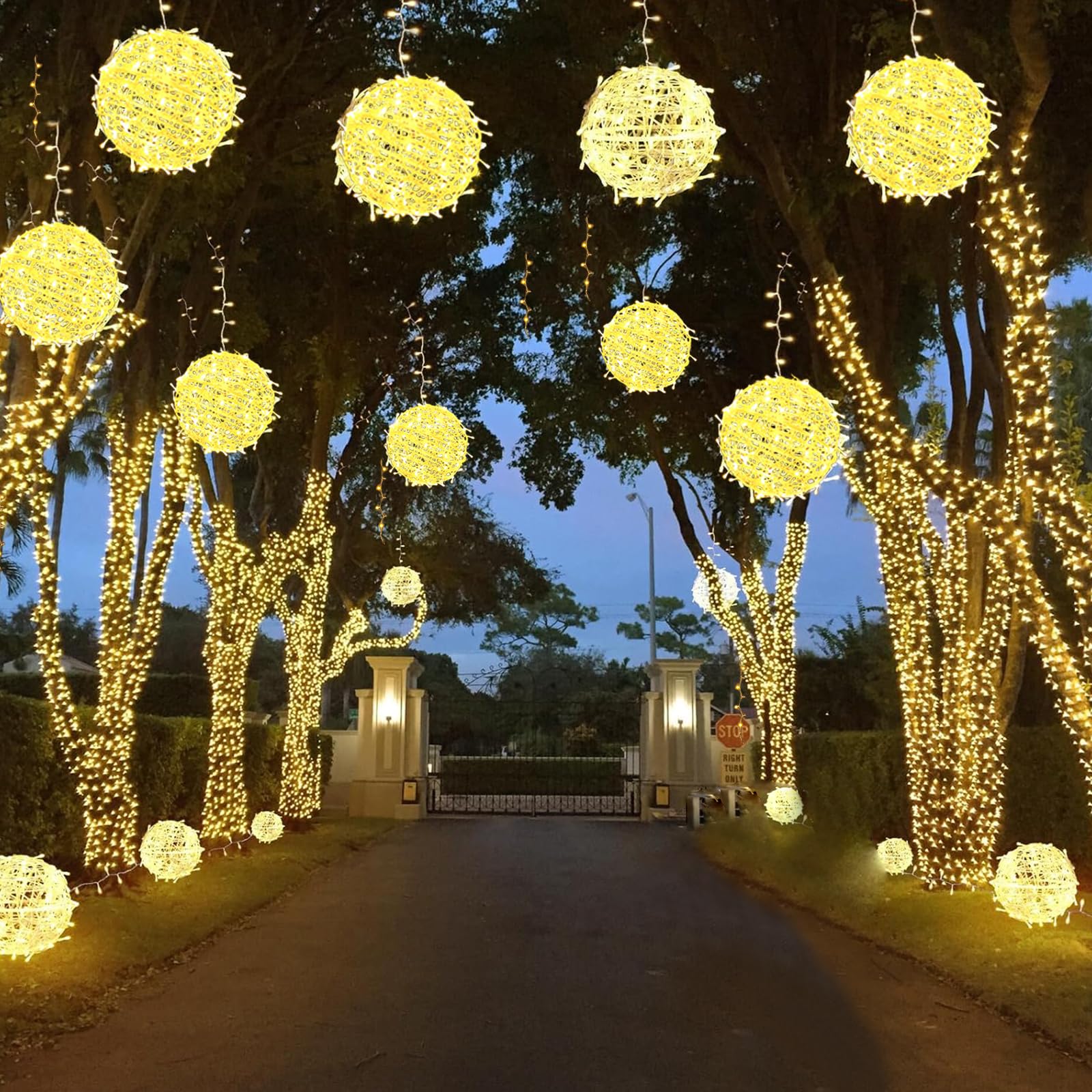 Outdoor Balls Lights Hanging Tree Garden Lights 4 Pack 7.87" Sphere Lights with Plug in Globe Lights Trees Garden Lights for Party Wedding Yard Garden Porch Patio Decoration(Warm White)