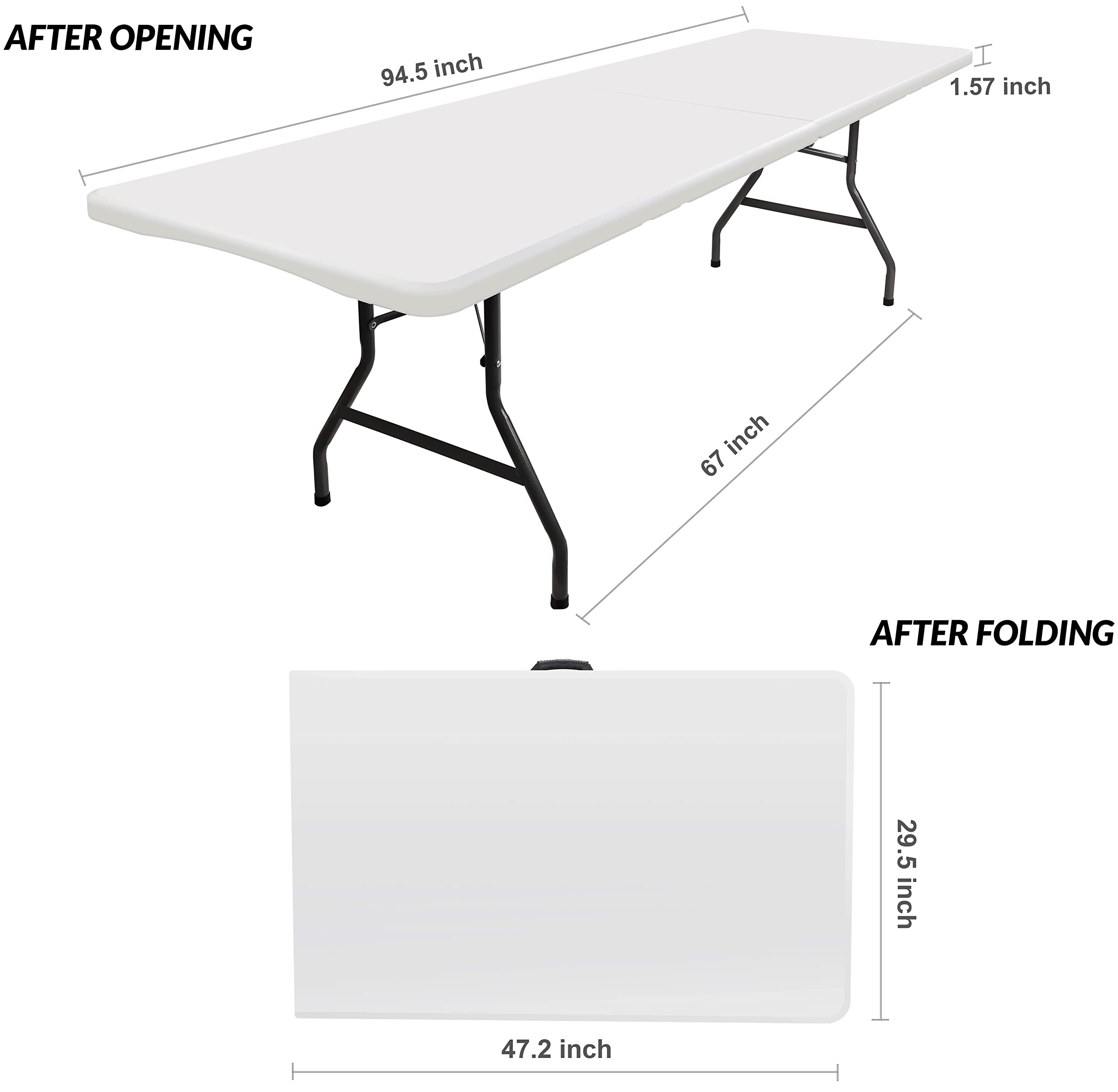 Elevon Indoor Outdoor Heavy Duty Portable with Handle Lock for Picnic Party Camping, 8 feet, White