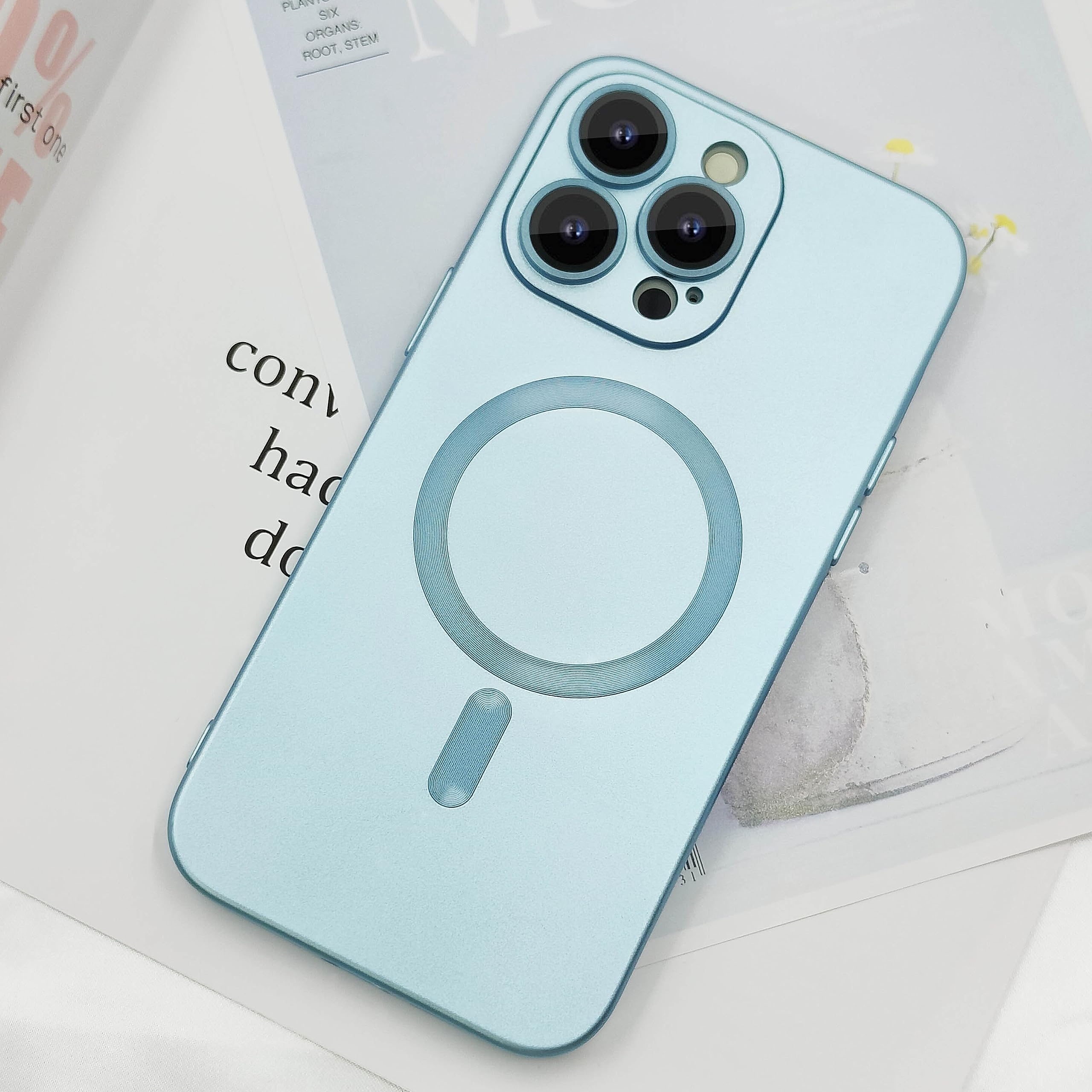 ankofave Magnetic case for iPhone 13 Pro Max Phone Case for Women, Matte Luxury Soft Metallic Luster Design with Camera Lens Protector, Compatible with Magsafe Case for iPhone 13 Pro Max 6.7"-Blue