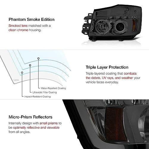 HH Building 2pcs Headlight Front Left Right Side LED Smoke Halo Projector Lamp Extended ////Pro4X 260607S026 444-NTI04-HL-SM NI2503168
