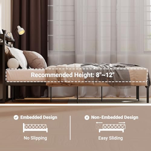 Zevemomo Full Bed Frame with 2-Tier Storage Headboard and Power Outlets, USB Ports Charging Station, Heavy Duty Metal Platform Bed Frame 800 LBS Weight Capacity, Noise-Free & No Box Spring Needed