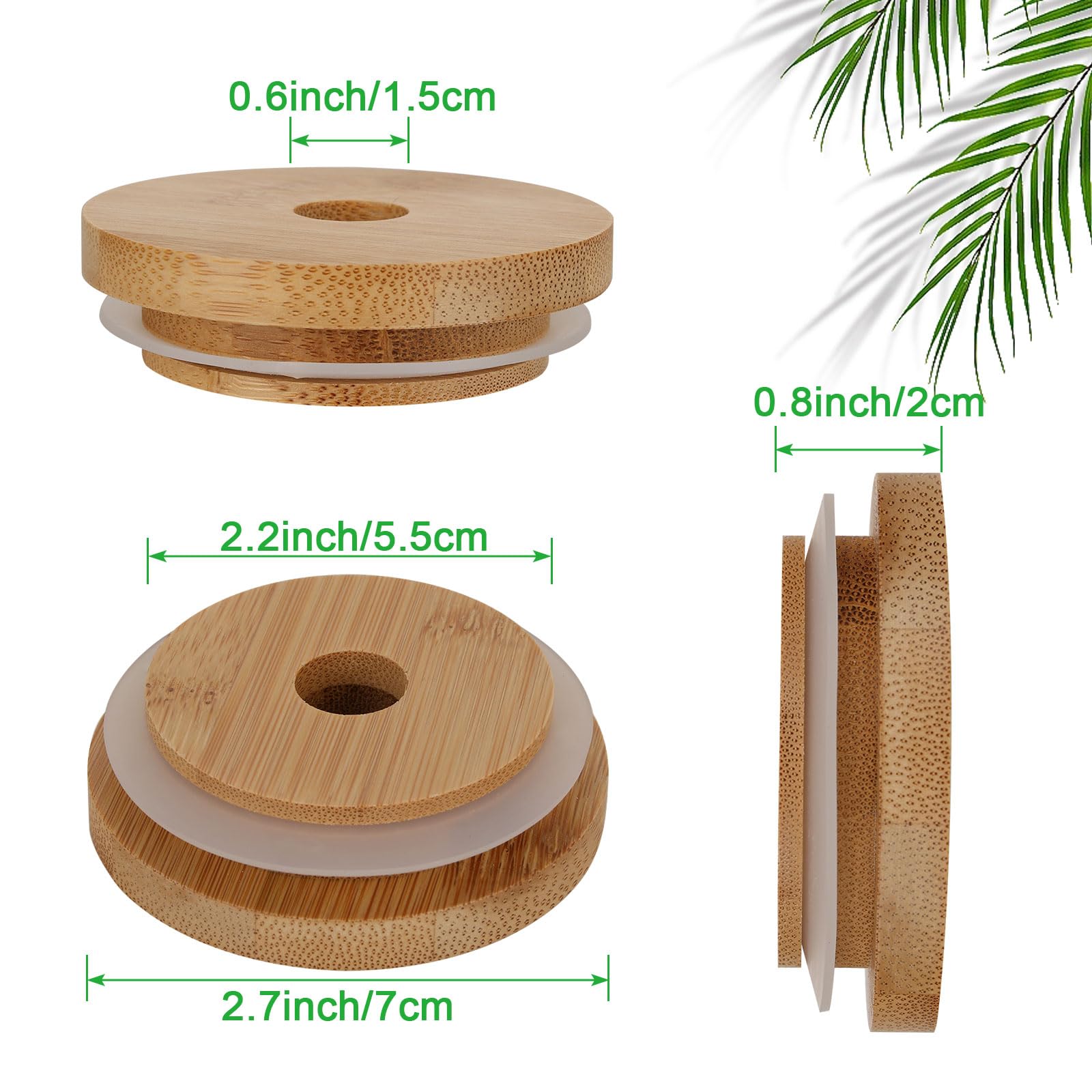 MIVIDE 16 Pack Bamboo Lids for Beer Can Glass, Leakproof Reusable Jar Lids with Straw Hole, 70mm Natural Wooden Bamboo Lids for Mugs and Jars