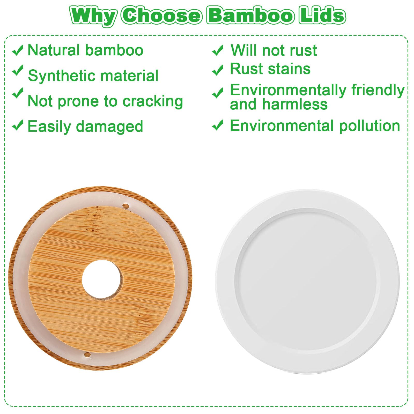 MIVIDE 16 Pack Bamboo Lids for Beer Can Glass, Leakproof Reusable Jar Lids with Straw Hole, 70mm Natural Wooden Bamboo Lids for Mugs and Jars