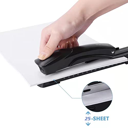 Craftinova Long Reach Stapler,Include 2000 Staples. Full Strip,20-25 Sheet Capacity,with Built-in Ruler and Adjustable Locking Paper Guide, Black