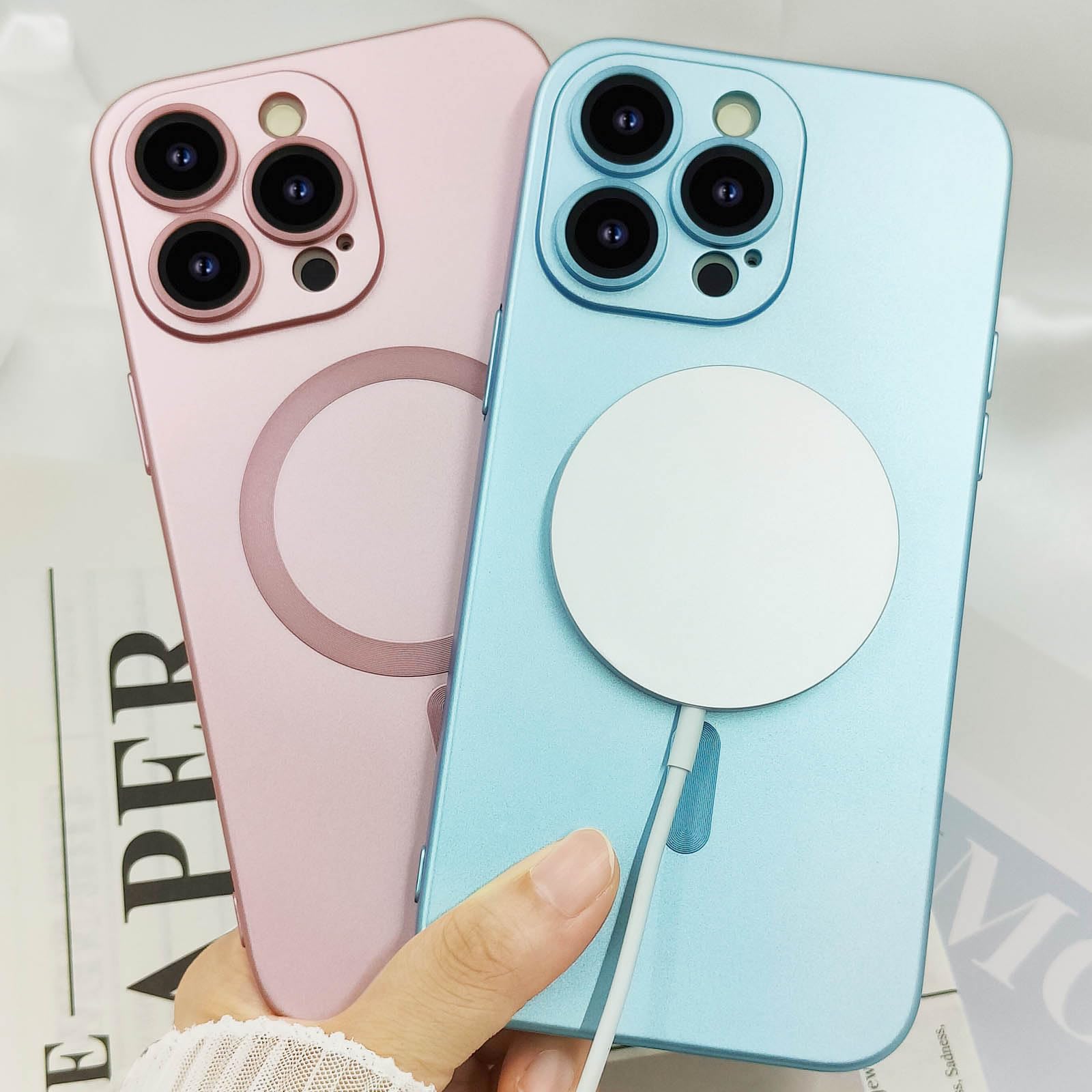 ankofave Magnetic case for iPhone 13 Pro Max Phone Case for Women, Matte Luxury Soft Metallic Luster Design with Camera Lens Protector, Compatible with Magsafe Case for iPhone 13 Pro Max 6.7"-Blue
