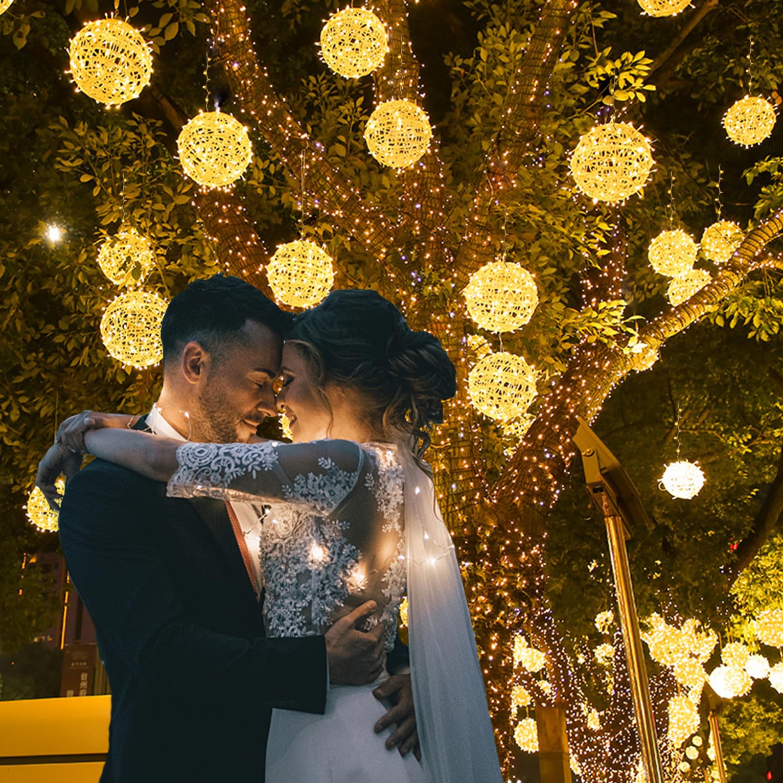 Outdoor Balls Lights Hanging Tree Garden Lights 4 Pack 7.87" Sphere Lights with Plug in Globe Lights Trees Garden Lights for Party Wedding Yard Garden Porch Patio Decoration(Warm White)