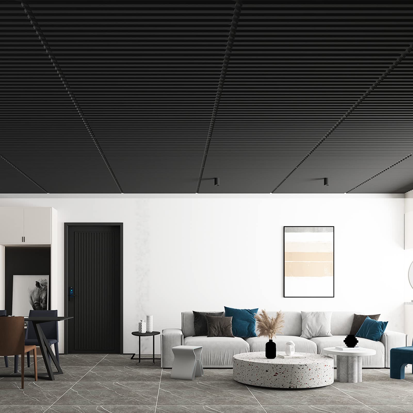 Art3d 12 Pack 2ft x 4ft Drop Ceiling Tiles in Black, Slat Design 3D Wall Panels for Interior Wall Decor 24in x 48in