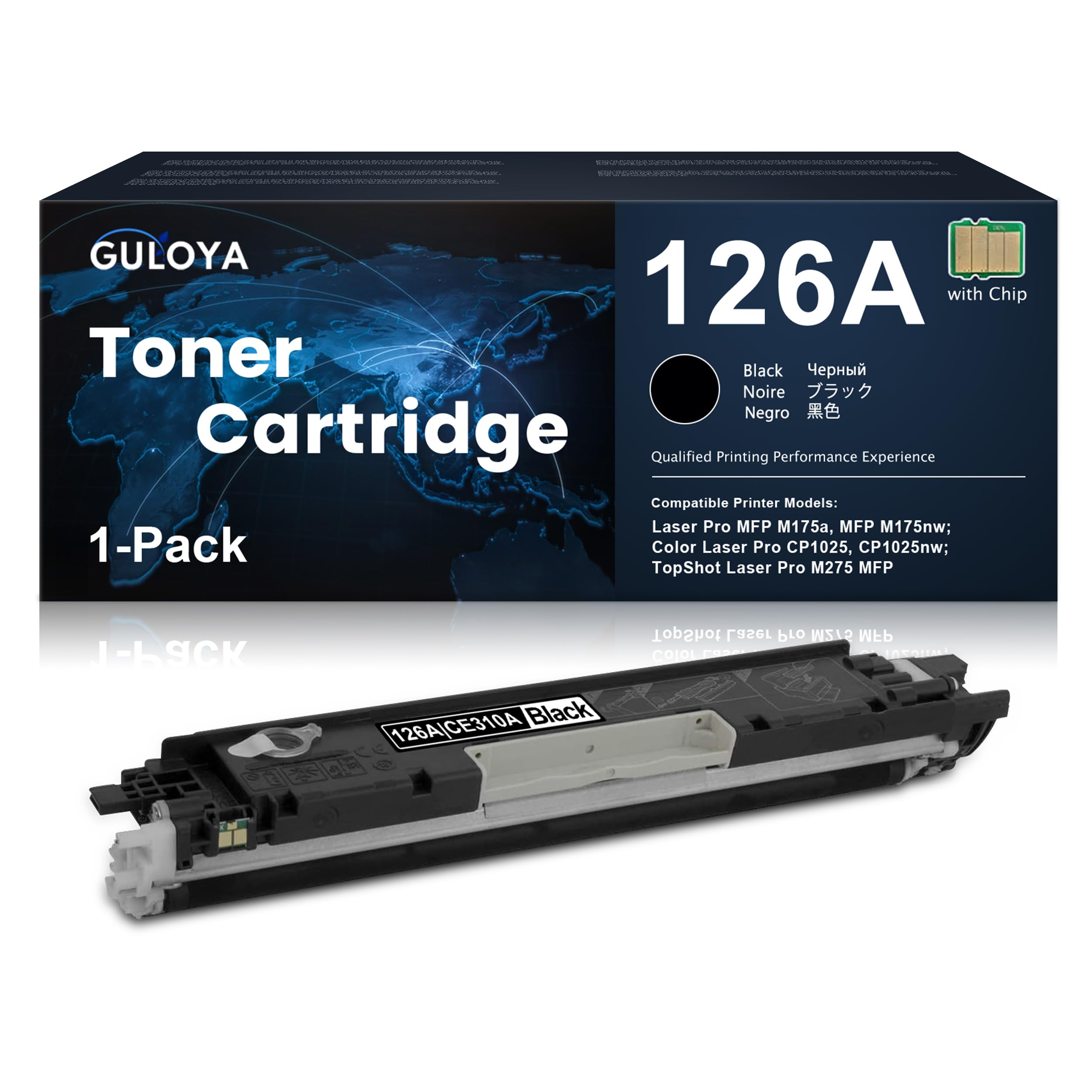 (New Chip) 126A Black Toner Cartridge 1-Pack, 126A CE310A Toner Replacement for HP 126A Toner Compatible with Laser Pro 100 Color MFP M175, Laser Pro CP1025, TopShot Laser Pro M275 MFP Series Printer