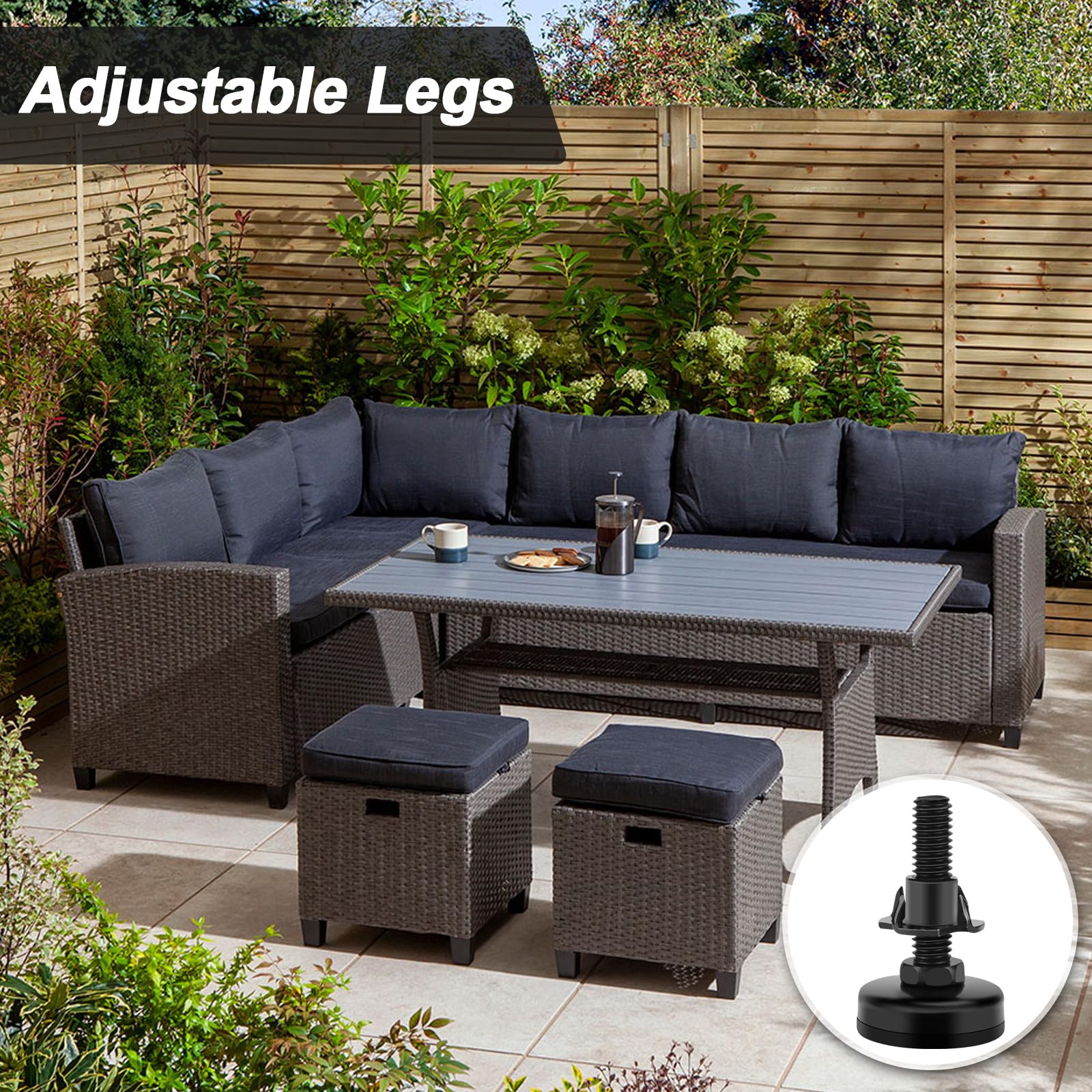 Sancagy 4 Pack Leveling Feet, 3/8-16 Threaded Furniture Legs, T-Nut Kit Adjustable Furniture Feet, Large Base Supports Adjustable Table Feet, Table/Chair/Cabinet/Sofa Adjustable Feet Levelers, Black