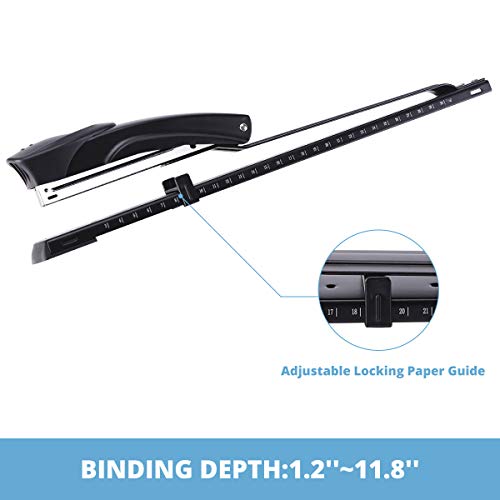Craftinova Long Reach Stapler,Include 2000 Staples. Full Strip,20-25 Sheet Capacity,with Built-in Ruler and Adjustable Locking Paper Guide, Black