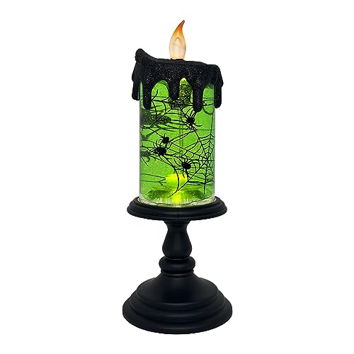 POPONINE Halloween Snow Globe Candle Lights, Battery Powered LED Flameless Candle Lights, Motor Driven Spider Spinning on Water, Halloween Indoor and Holiday Party Table Top Decorations -Spider