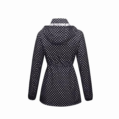 YEABEDA Women-Rain Jacket-Hood Waterproof-Lightweight Windbreak-Packable β Cute RainCoats Travel Polka Dot Ladies With Pouch (3X-Large, black Polka Dot)