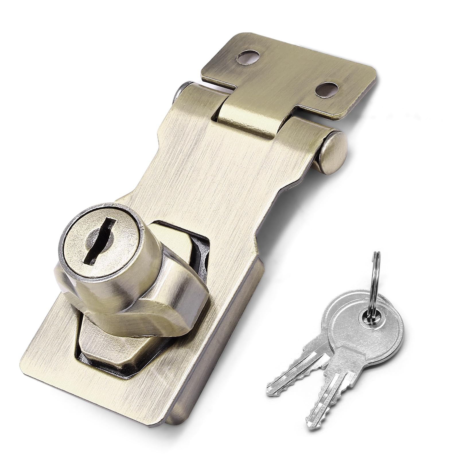 Suiwotin 2pcs 2.5 Inch Keyed Hasp Lock Twist Knob, Key Locking Hasp Cabinet Latch Hasp Latches with Keys for Small Door, Cabinet Door, Closet Door (Bronze)