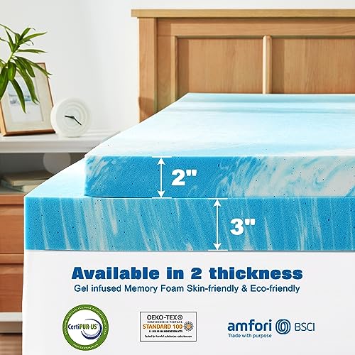 bedluxury 3 Inch Queen Mattress Topper, Gel Memory Foam for Pressure Relief, Bed Topper Queen Size, Cooling Mattress Pad, CertiPUR-US Certified, Soft & Breathable,3 Inch(sky Blue)