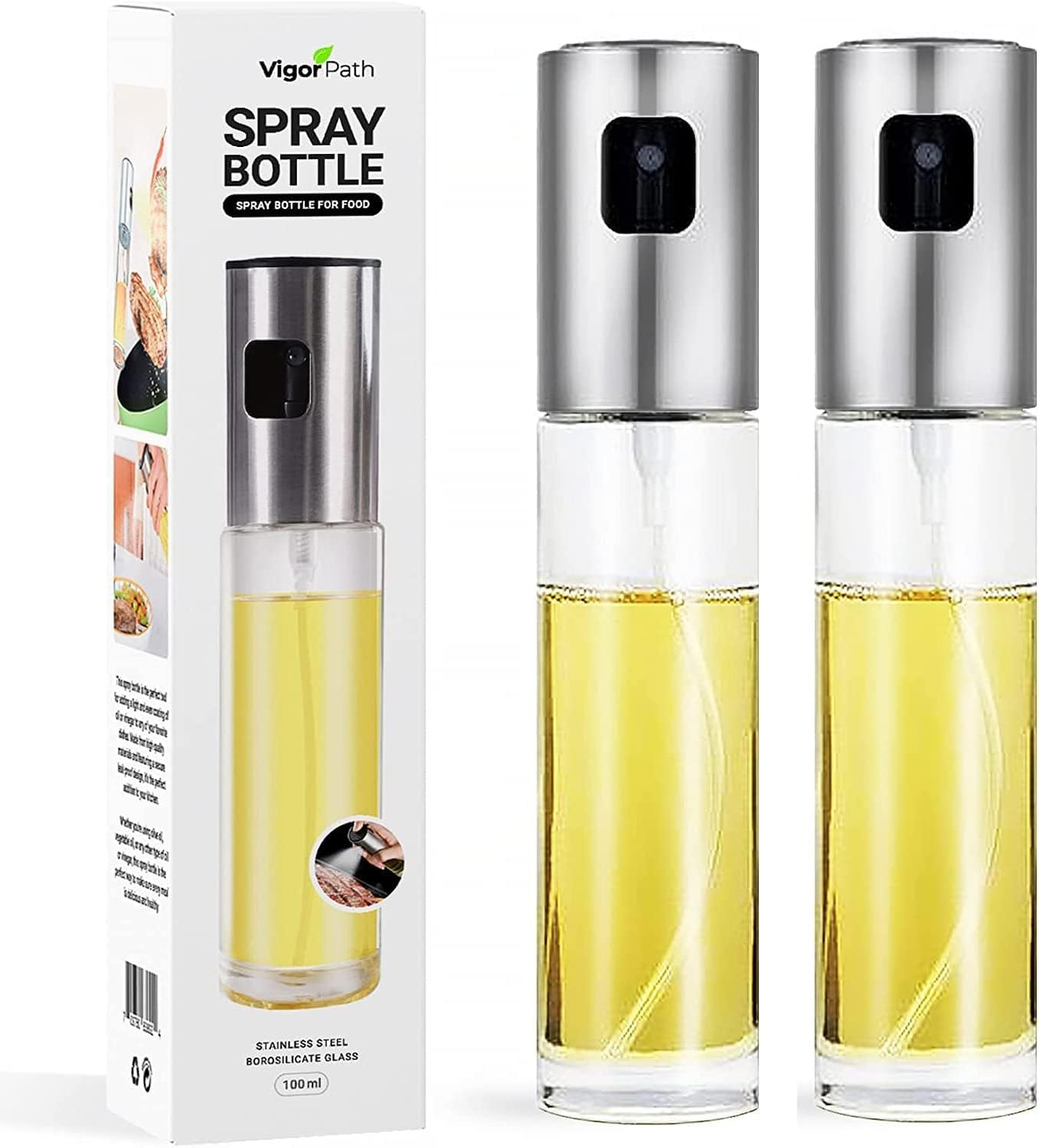 VIGOR PATH Sprayer for cooking - Olive Oil Sprayer Mister - 100ml Stainles Steel Olive Oil, Vinegar, Water and Other Liquids Sprayer - Perfect for Salad, Barbecue, Kitchen Baking and Roasting (2)