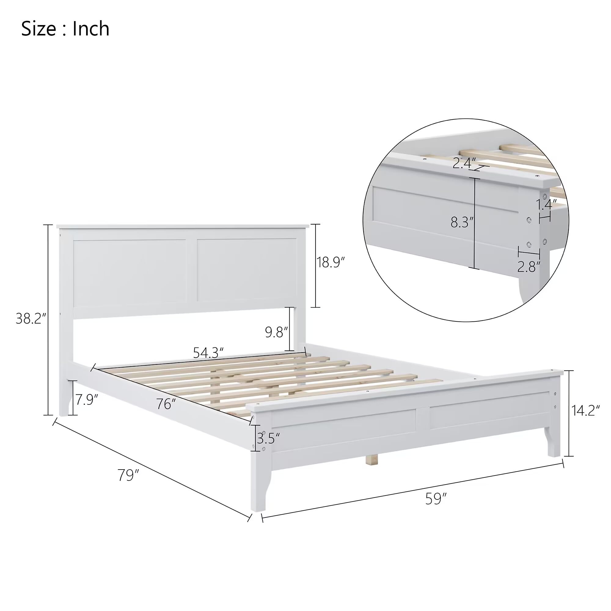 MERITLINE Full Size Platform Bed Frame with Headboard/Solid Wood Foundation with Wood Slat Support/No Box Spring Needed/Easy Assembly/Rustic Pine (Full, White)