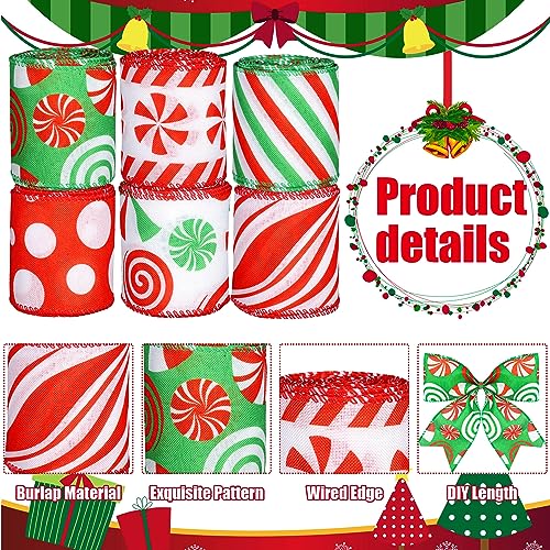 peony man Christmas Wired Edge Ribbon Candy Burlap Ribbon 2.5 Inch Red Green Xmas Crafts Ribbons for Christmas Bow Wreath Gift Wrapping DIY Crafts, 30 Yards