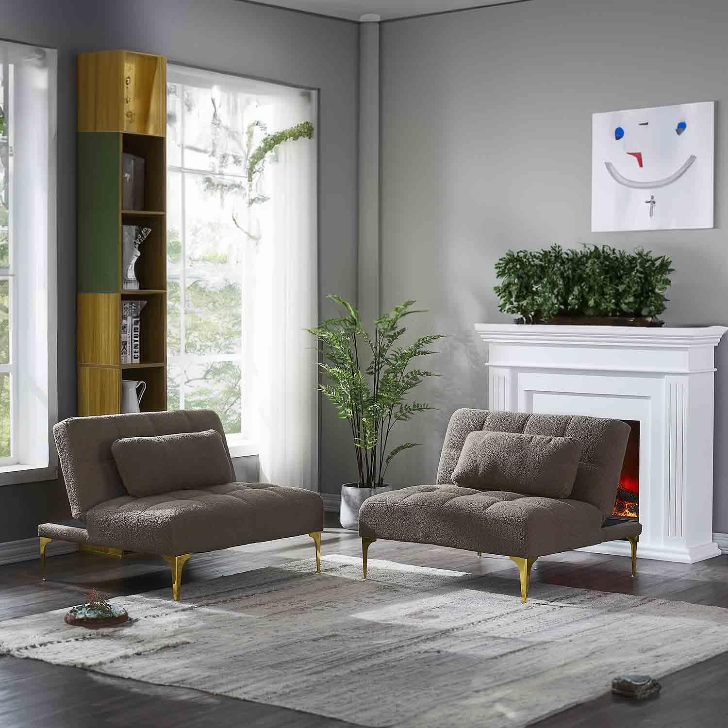 Convertible Sofa Bed, Modern Sleeper Couch with Adjustable Back/Metal Legs/Pillows, Folding Upholstered Loveseat, Sectional Sofa, Memory Foam Living Seat for Apartment/Office/Multi-Functional (Taupe)