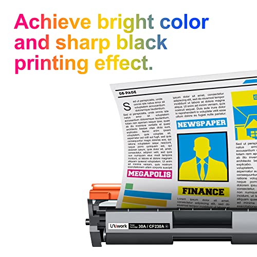 Uniwork Compatible Toner Cartridge Replacement for HP 30A CF230A 30X CF230X use with Laserjet Pro MFP M203dw M227fdw M227fdn M203d M203dn M227sdn M227 M203 Printer, 2 Black