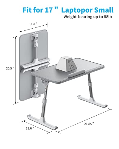 SAIJI Leather Laptop Bed Tray Table, Adjustable Laptop Stand with Removable Stopper, Portable Lap Desks with Foldable Legs, Notebook Stand Breakfast Reading Desk for Sofa Couch(Medium,Gray)