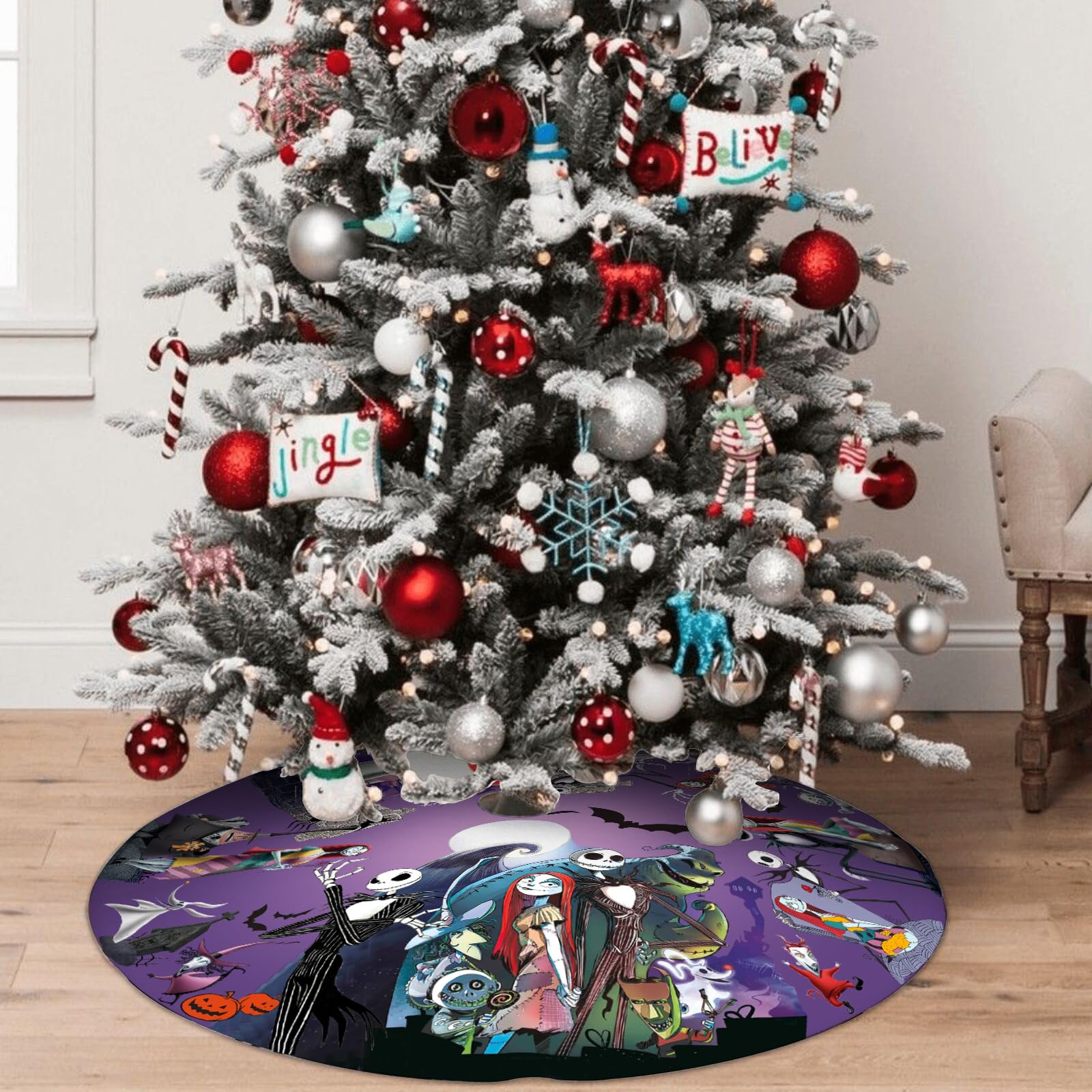 Sarvakua Halloween Tree Skirt 36 Inch Jack Skulls for Holiday Halloween Christmas Home Party Decor