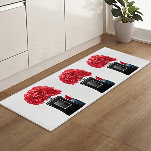 Kitchen Mats for Floor, Watercolor Black Perfume with Red Flower Lipstick Backed Rubber Dots Rugs,Non Slip,Absorbant Runner Rugs for Hallway Entryway,Kitchen,Laundry 1 pcs 15.7x47.2 Inch