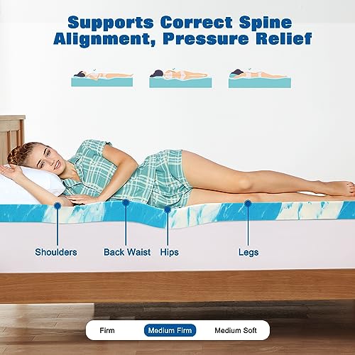 bedluxury 3 Inch Queen Mattress Topper, Gel Memory Foam for Pressure Relief, Bed Topper Queen Size, Cooling Mattress Pad, CertiPUR-US Certified, Soft & Breathable,3 Inch(sky Blue)