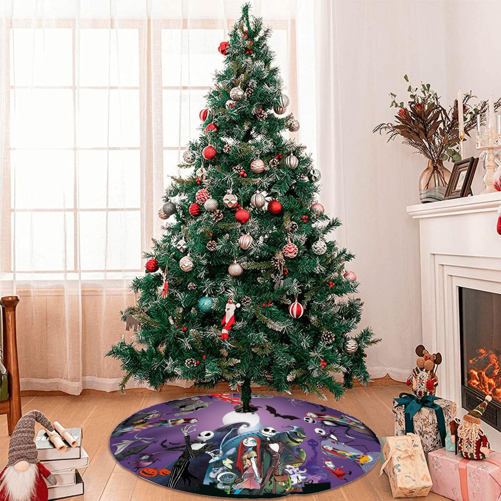 Sarvakua Halloween Tree Skirt 36 Inch Jack Skulls for Holiday Halloween Christmas Home Party Decor