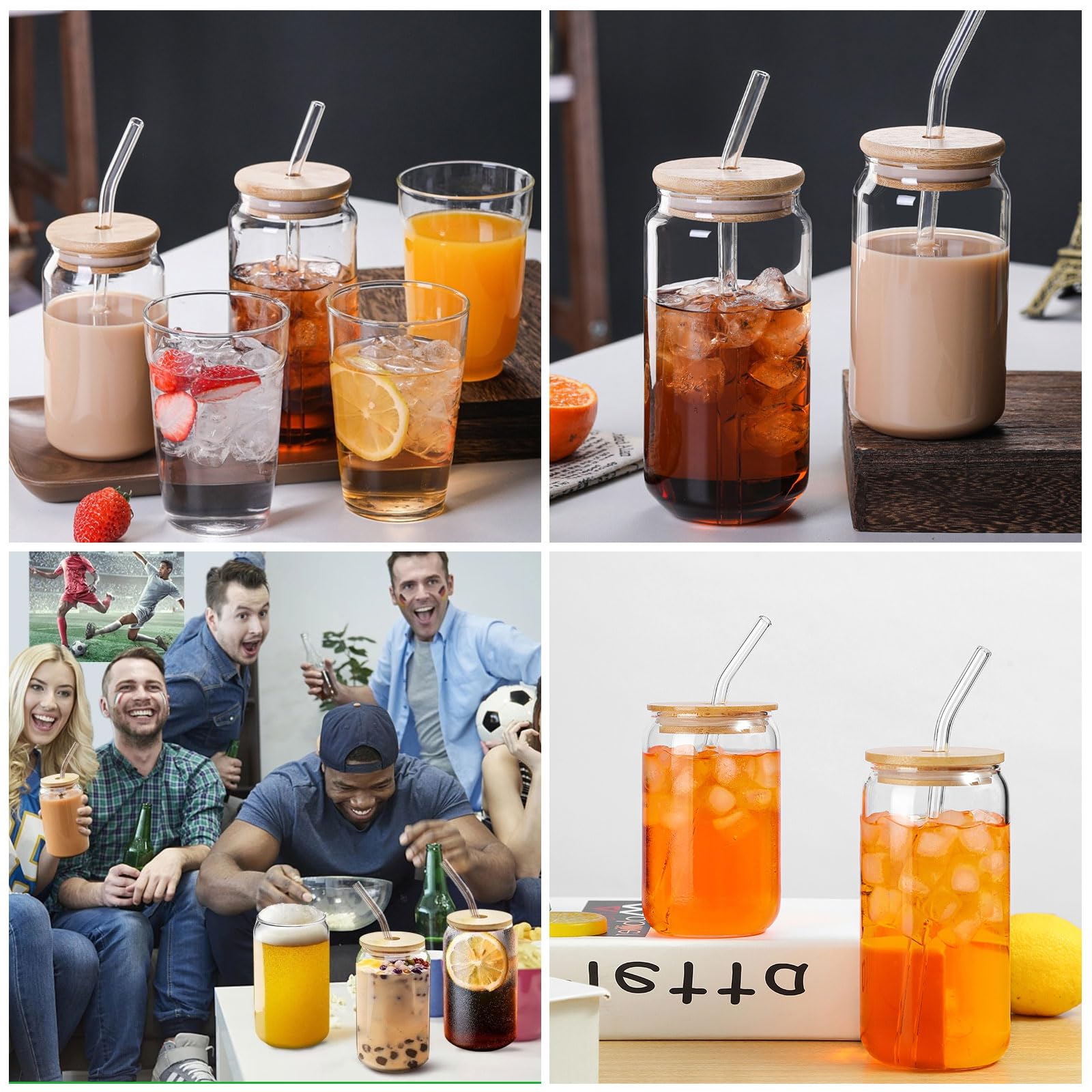 MIVIDE 16 Pack Bamboo Lids for Beer Can Glass, Leakproof Reusable Jar Lids with Straw Hole, 70mm Natural Wooden Bamboo Lids for Mugs and Jars