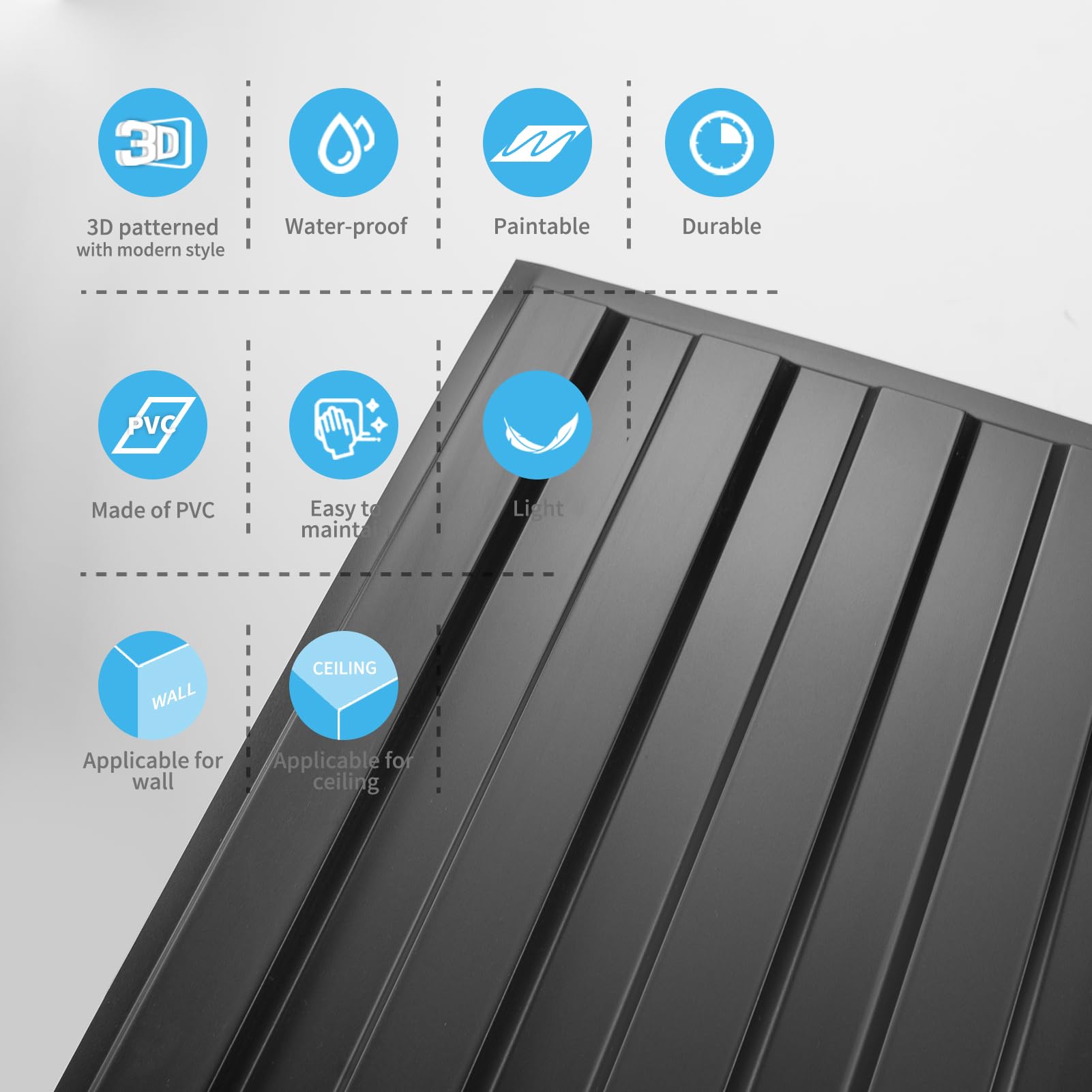 Art3d 12 Pack 2ft x 4ft Drop Ceiling Tiles in Black, Slat Design 3D Wall Panels for Interior Wall Decor 24in x 48in