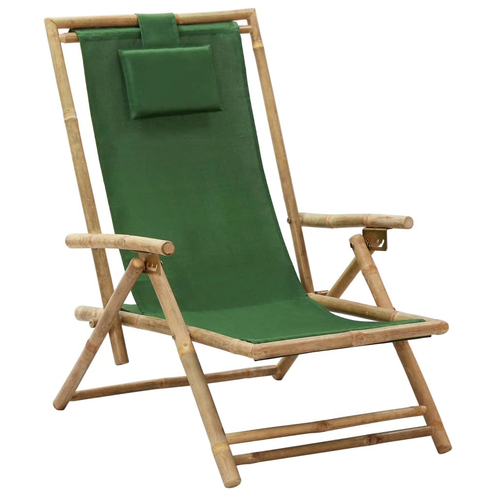 WHOPBXGAD Reclining Relaxing Chair sillas de Patio,Rocking Patio Chairs,Suitable for Patio, Beach, Picnic, Sports, Backyard, Cabana, Deck,Green Bamboo and Fabric